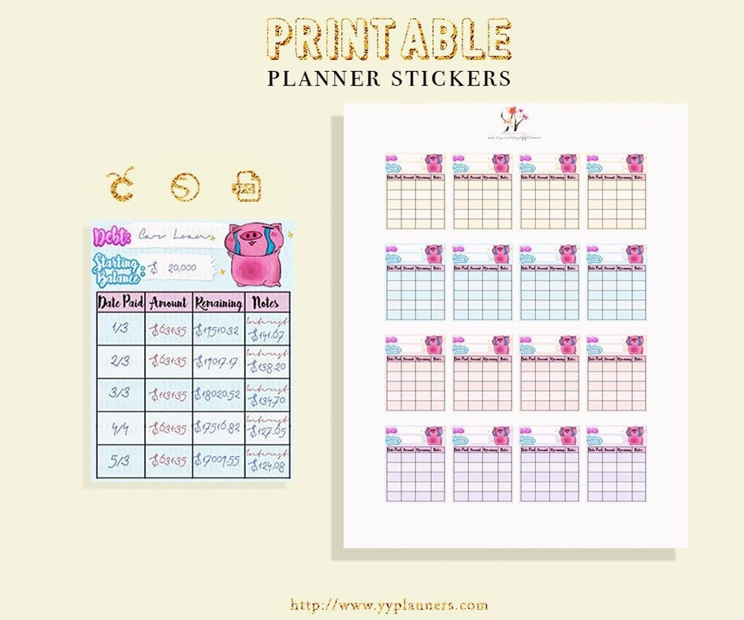 Printable Debt Tracker, Bill Due Stickers, Finance Stickers, Debt ...