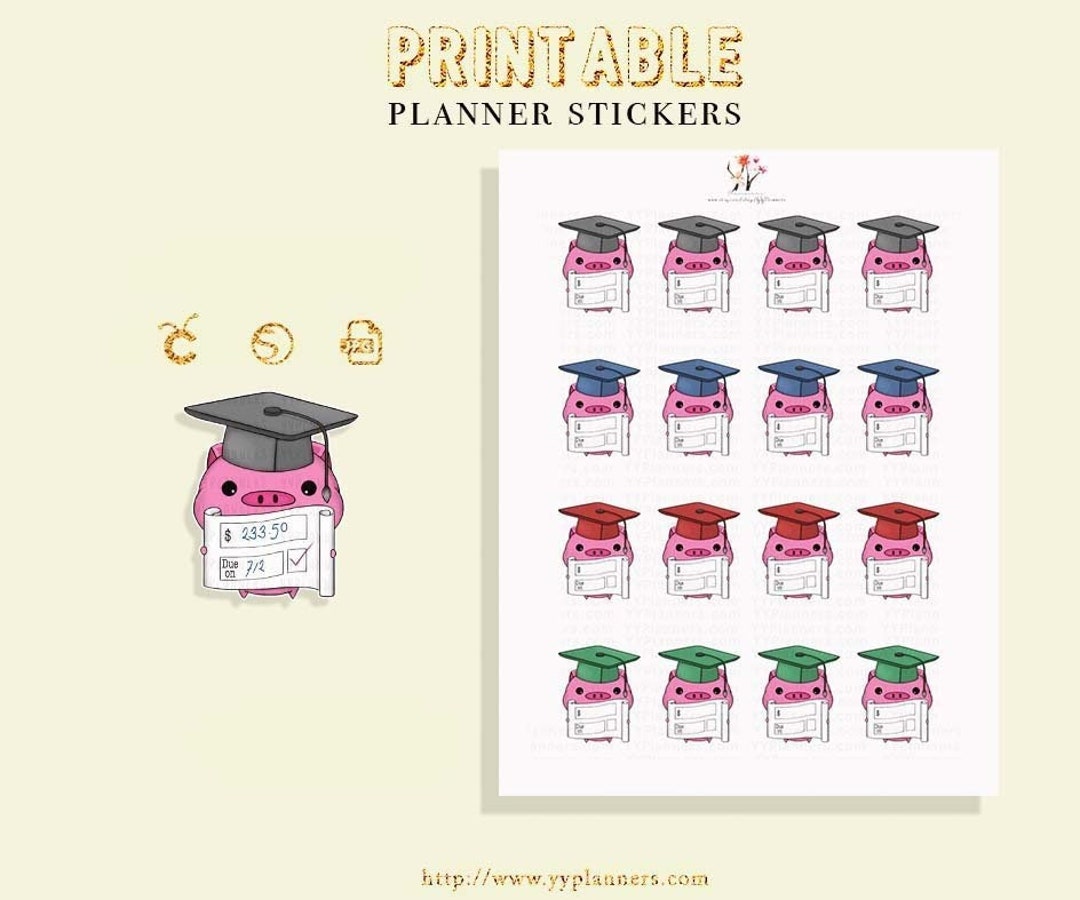 Printable Student Loan Payment Due Stickers, Payment Tracker, Cute Debt ...