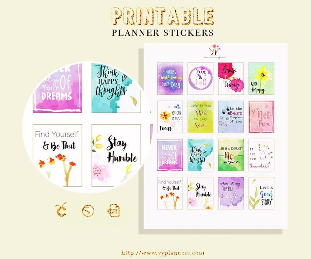 Printable Floral Quote Stickers, Pastel Watercolor Inspirational ...