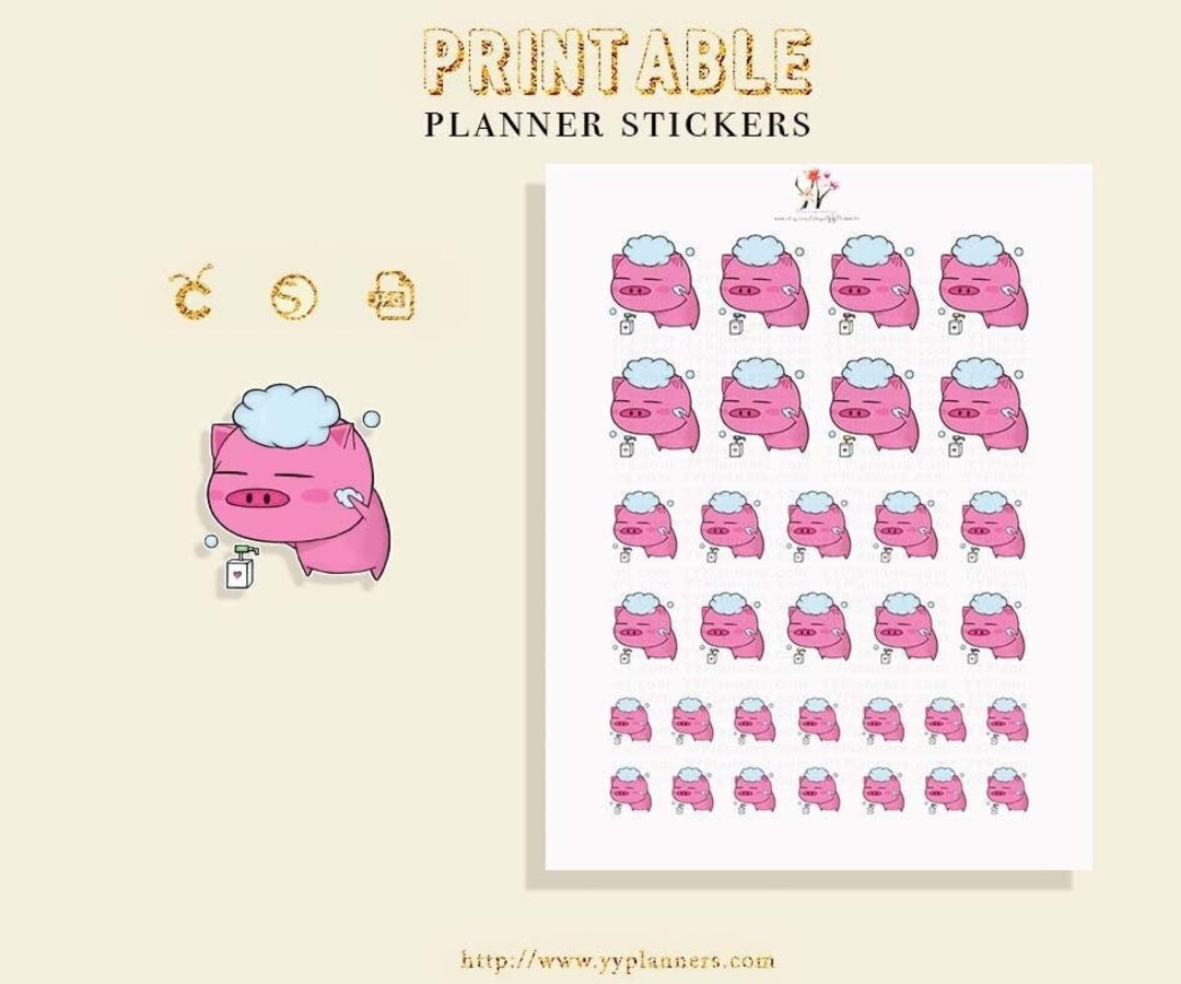Printable Cute Hair Wash Planner Stickers, Bath Stickers, Shower ...