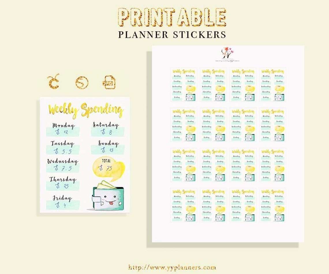 Printable Weekly Spending Stickers Spending Tracker Cute - Etsy