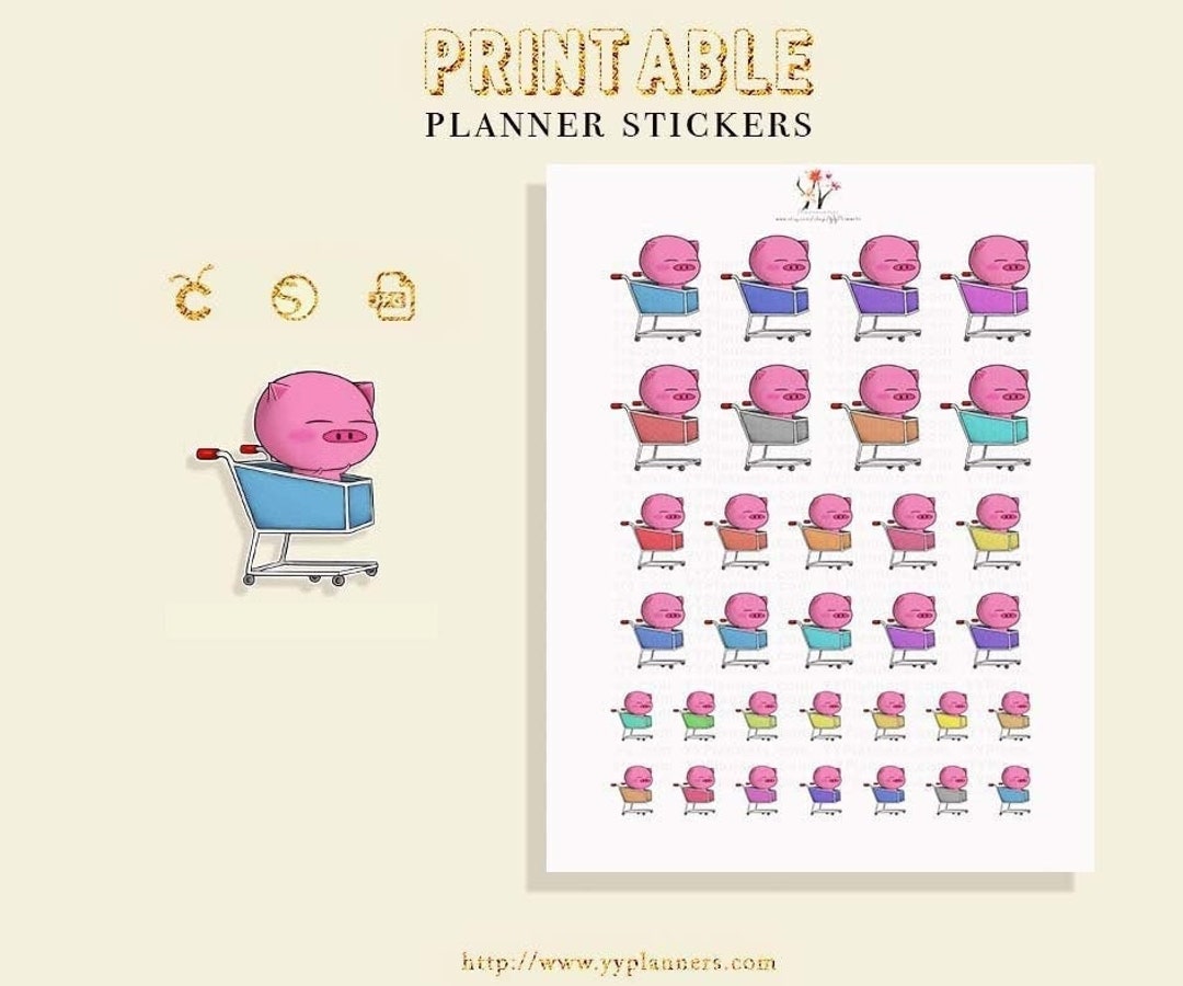 Printable Kawaii Grocery Shopping Planner Stickers, Pig Stickers ...
