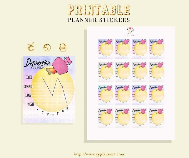 Printable Depression Tracker Stickers, Loneliness & Sadness Stickers ...