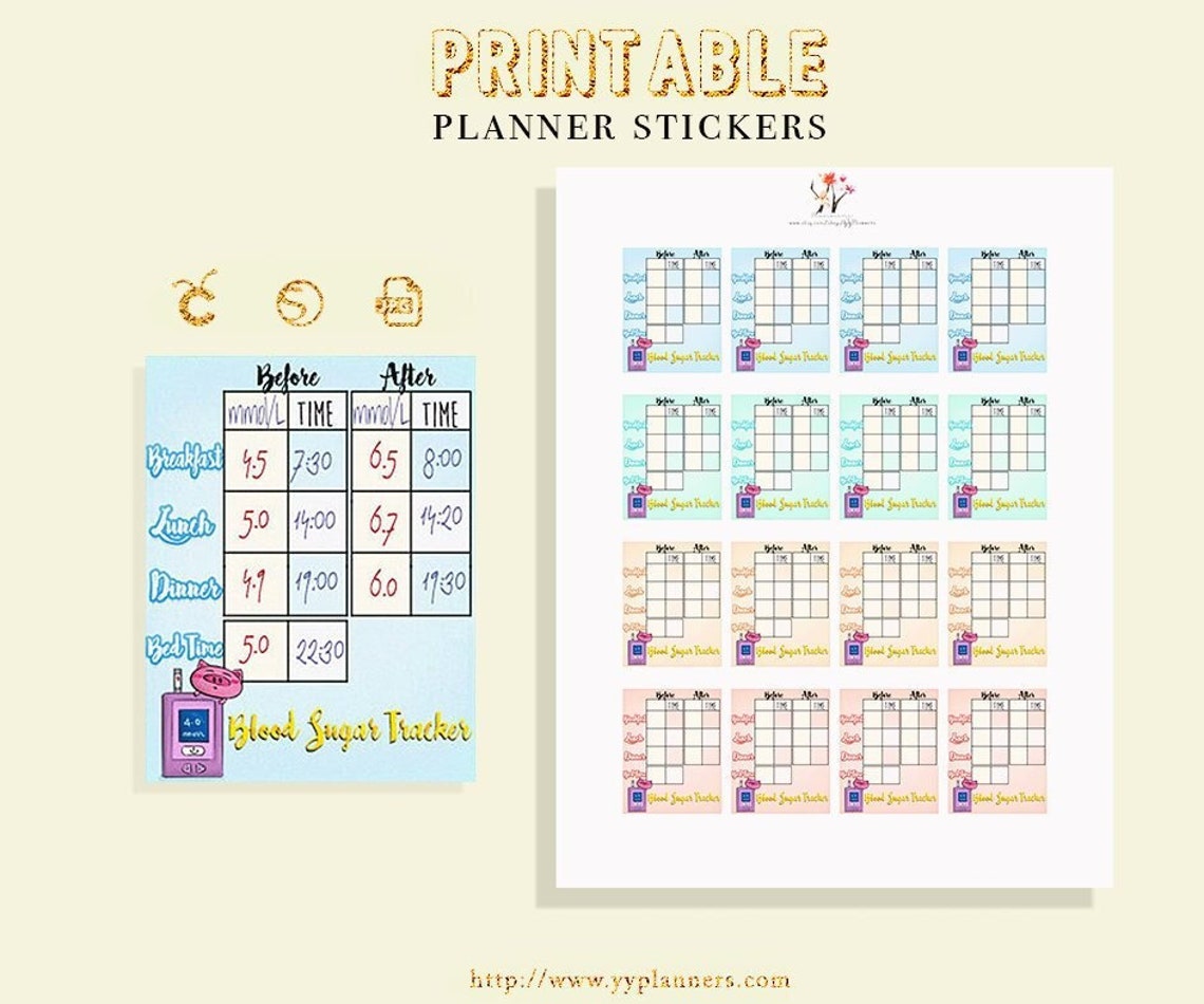 Printable Blood Sugar Tracker Diabetes Stickers Meal - Etsy