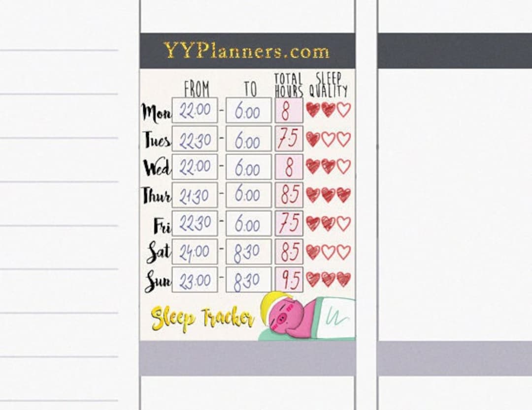 Printable Daily Sleep Times & Quality Tracker, Sleep Stickers, Bed ...