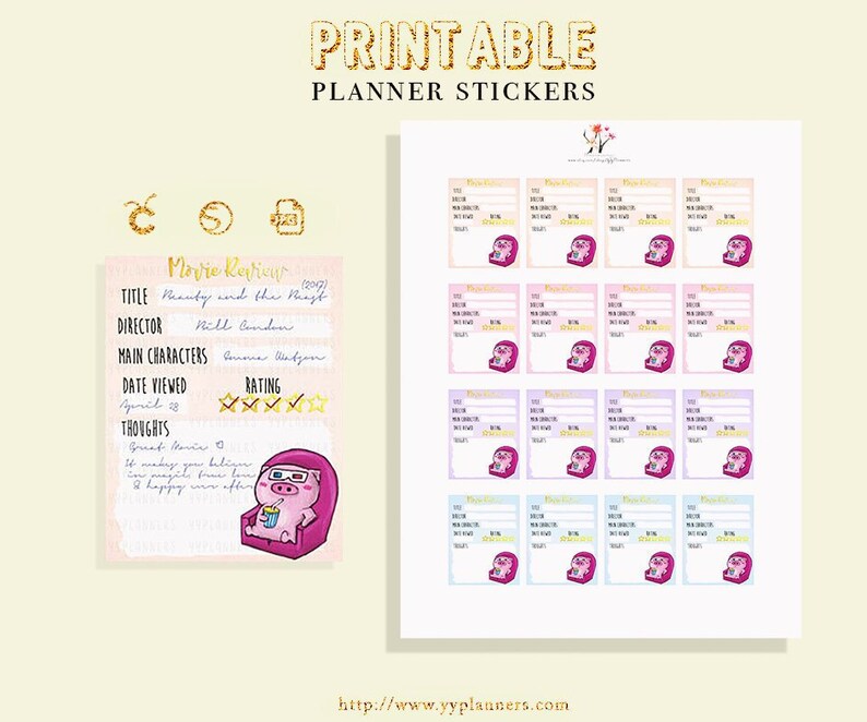 Printable Cute Movie Review Stickers Movie Night Stickers - Etsy