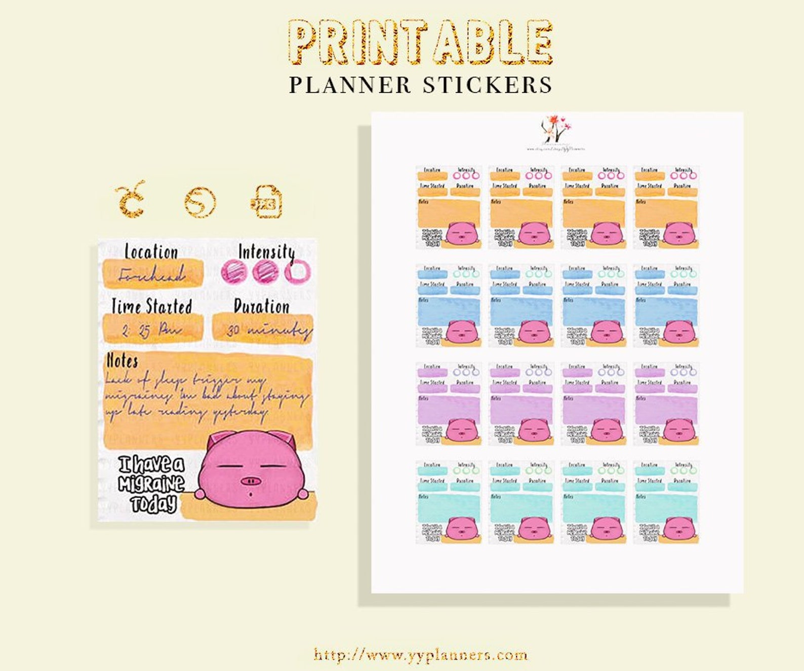 Printable Migraine Stickers Migraine Tracker Headache | Etsy