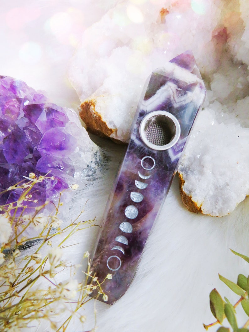 CRYSTAL PIPE Amethyst moonphase gemstone pipe boho smoking | Etsy