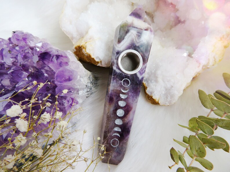CRYSTAL PIPE Amethyst moonphase gemstone pipe boho smoking | Etsy
