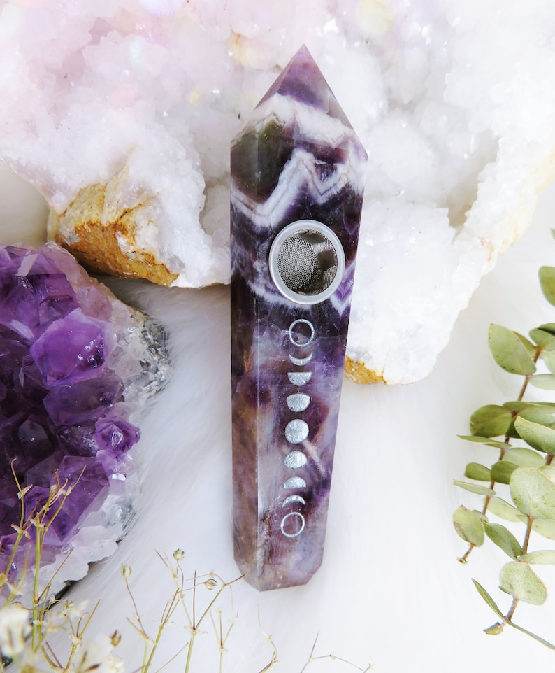 CRYSTAL PIPE Amethyst moonphase gemstone pipe boho smoking | Etsy