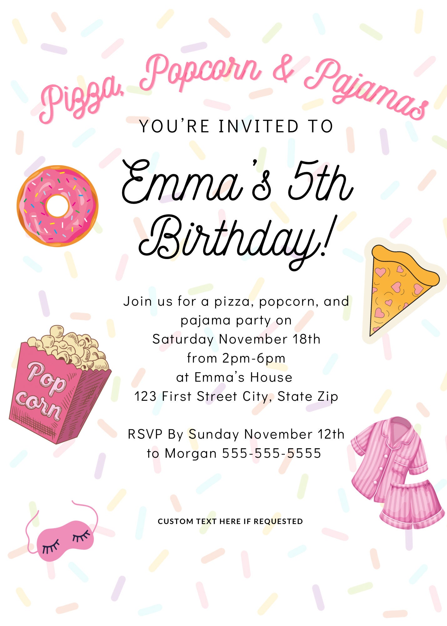 Pizza, Popcorn, and Pajama Party Invitation - Etsy