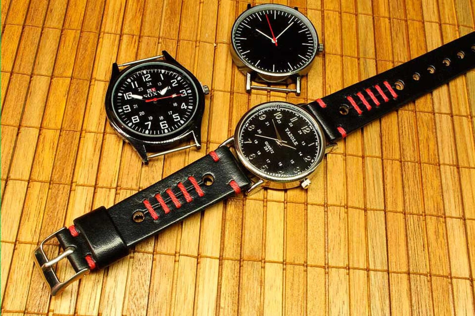 Handmade Horween Black Leather Rally Watch Strap 24mm 22mm | Etsy