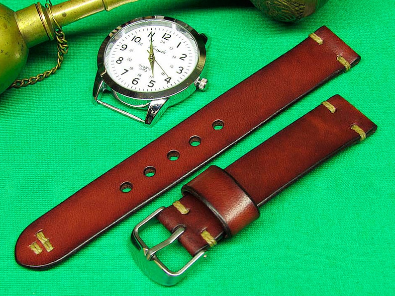 Handmade Leather watch strap with Brown cognac vegetable | Etsy