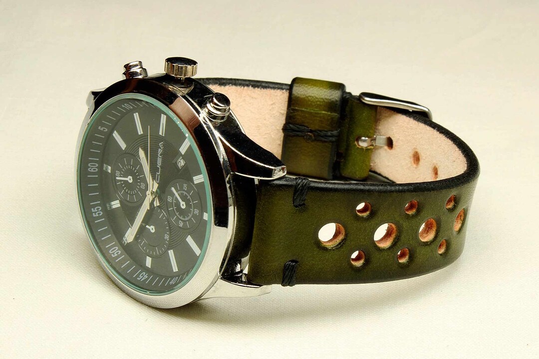 Handmade Watch Strap Rally, Watch Strap From Green Itallian Leather ...
