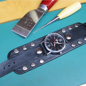 Handmade Black Watch Cuff Strap, Mens Leather Watch Strap, Leather ...