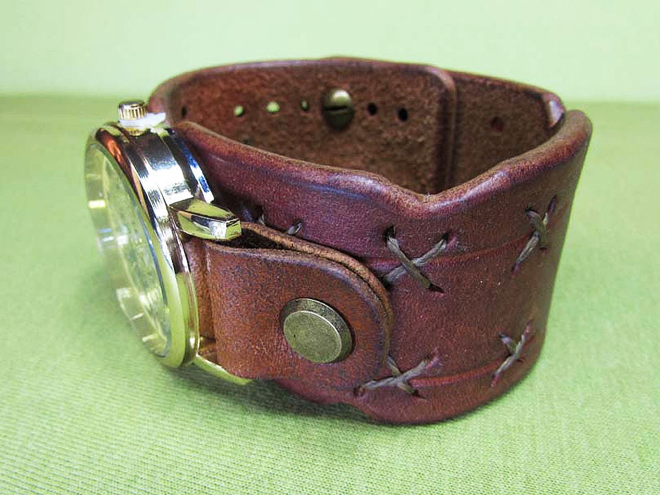 Handmade Brown Watch Cuff Strap Mens Leather Watch Strap | Etsy