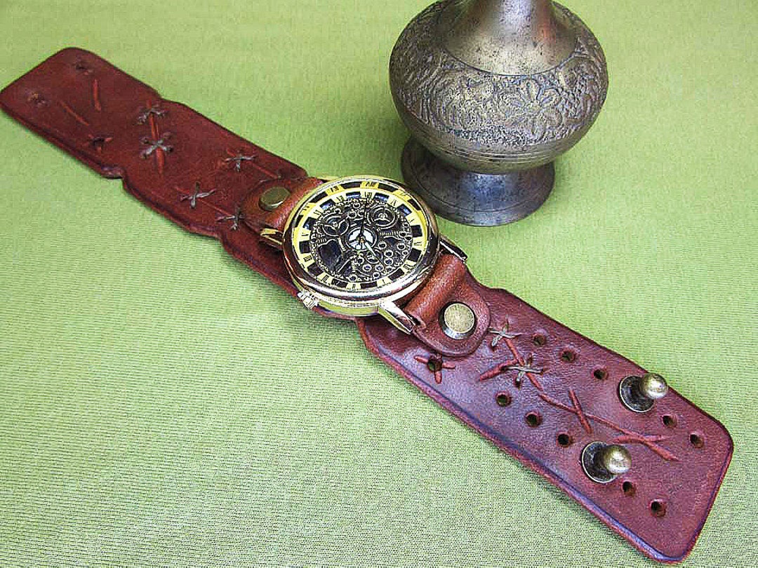 Handmade Brown Watch Cuff Strap, Mens Leather Watch Strap 18mm, 20mm ...