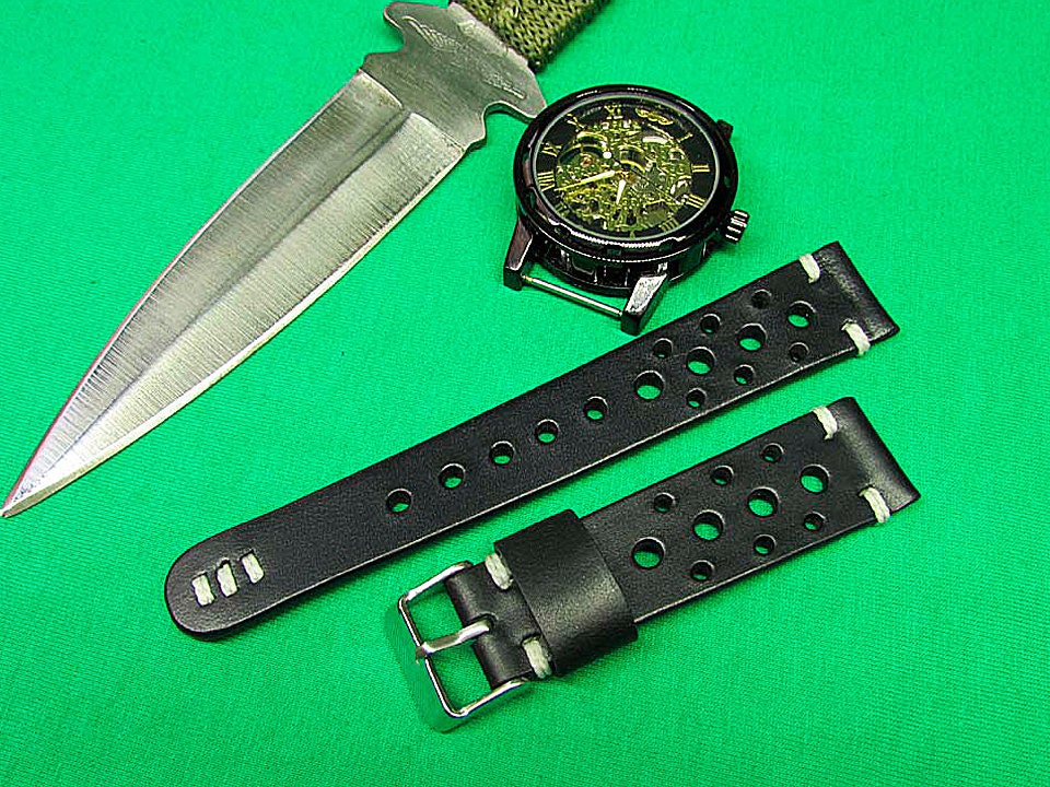 Handmade Black Leather Rally Watch Strap 24mm 22mm 20mm | Etsy