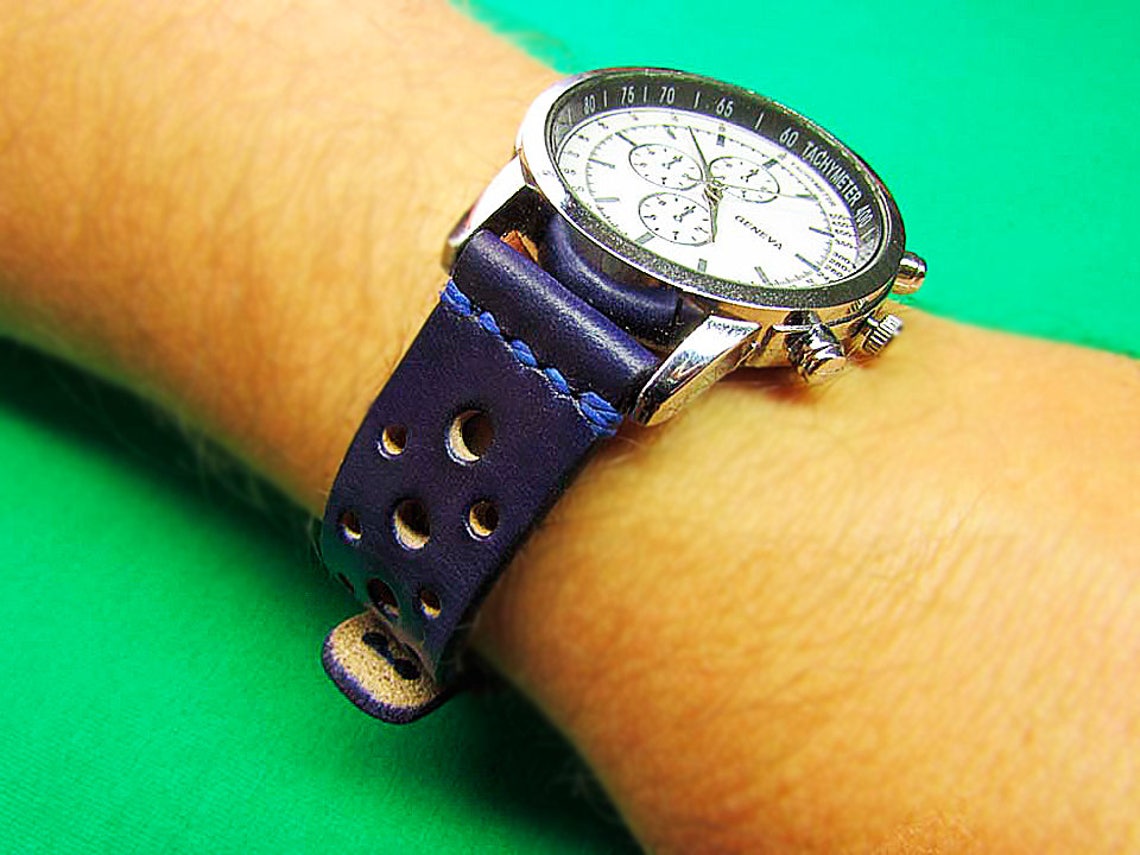 Handmade Rally Watch Strap Blue Royal Chromexcel Leather - Etsy