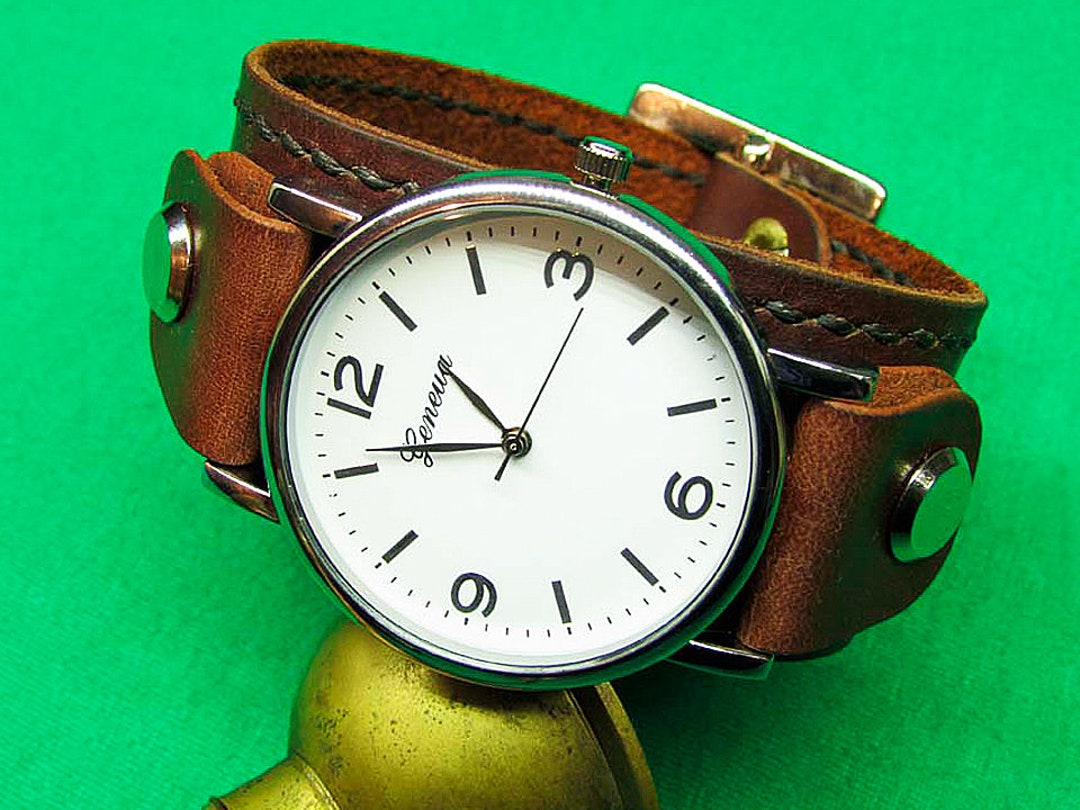 Handmade Brown Watch Cuff Strap, Mens Leather Watch Strap 16mm, 18mm ...