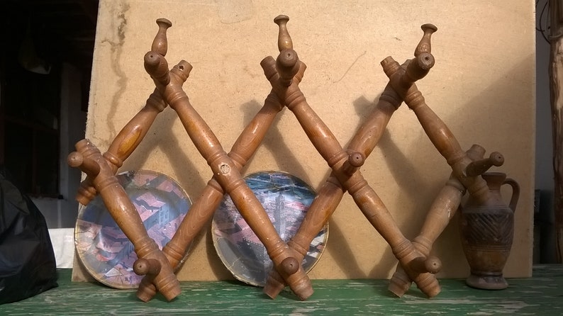 Vintage Accordion Wood Peg Rack Old Solid Wooden Wall Hanger | Etsy