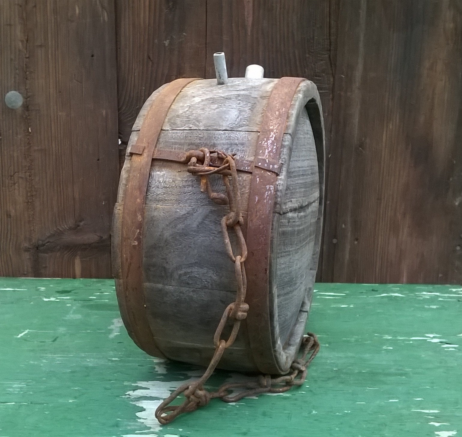 Primitive wooden water barrel / Vintage wooden water tank / | Etsy