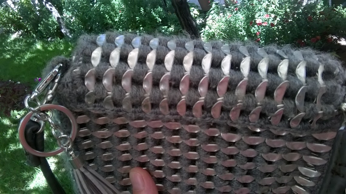 Metal silver plates Vintage Small Petite Handbag Bag Knit | Etsy