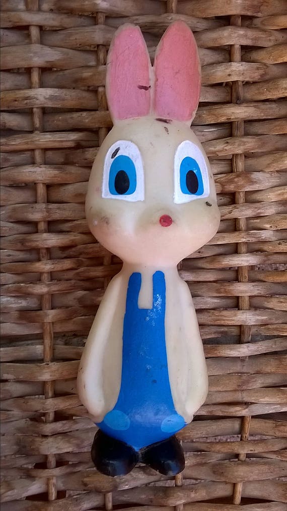 Rubber Bunny Rubber Toy/white Bunny With Blue Pants and Pink - Etsy