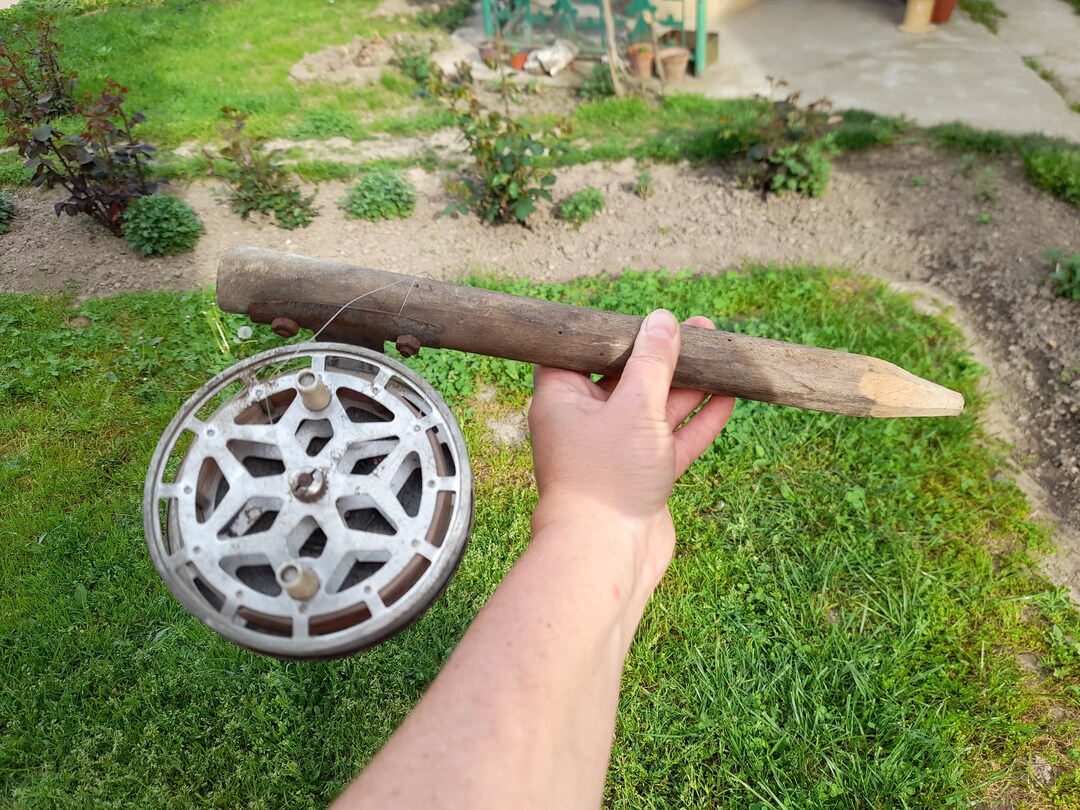 Primitive Fishing Rod/large Fishing Reel/vintage - Etsy