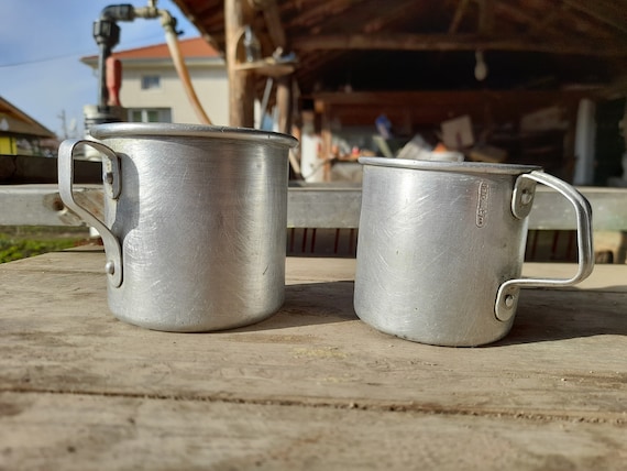 Primitive Aluminum Cups/ 2 Cups With Handle / Vintage | Etsy