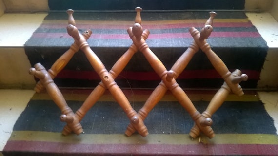 Vintage Accordion Wood Peg Rack Old Solid Wooden Wall Hanger | Etsy