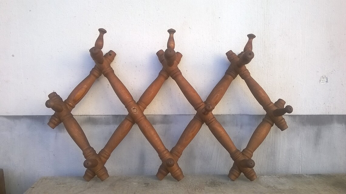 Vintage Accordion Wood Peg Rack Old Solid Wooden Wall Hanger | Etsy