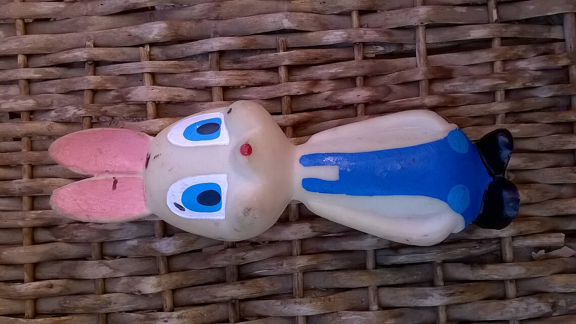 Rubber Bunny Rubber Toy/white Bunny With Blue Pants and Pink - Etsy