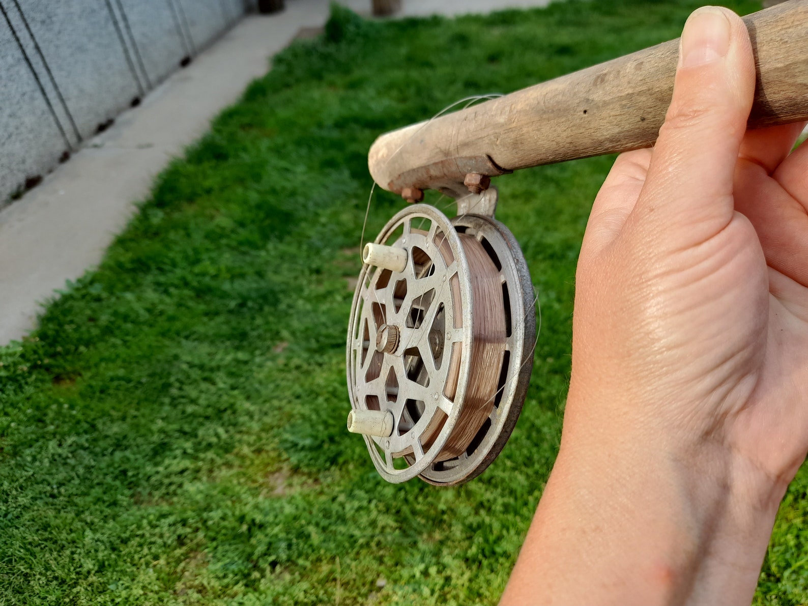 Primitive fishing rod/Large fishing reel/Vintage | Etsy