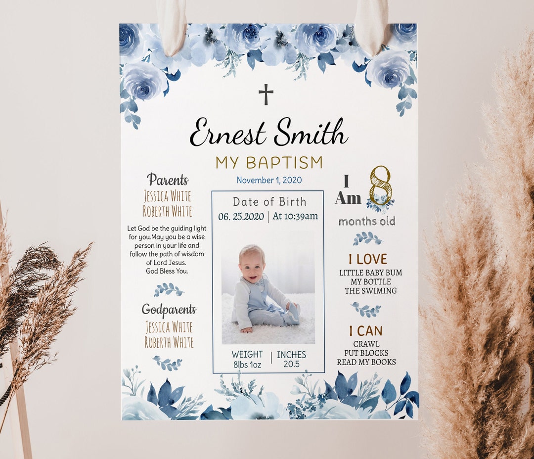 Baptism Chalkboard Template, Boy Baptism Chalkboard Sign, Blue Baptism ...