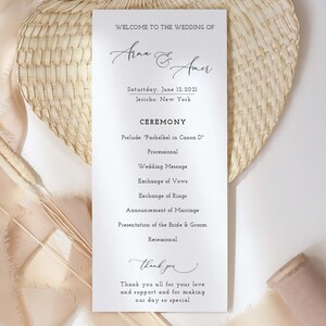Simple WEDDING Program Printable, Minimalist Wedding Program Template ...