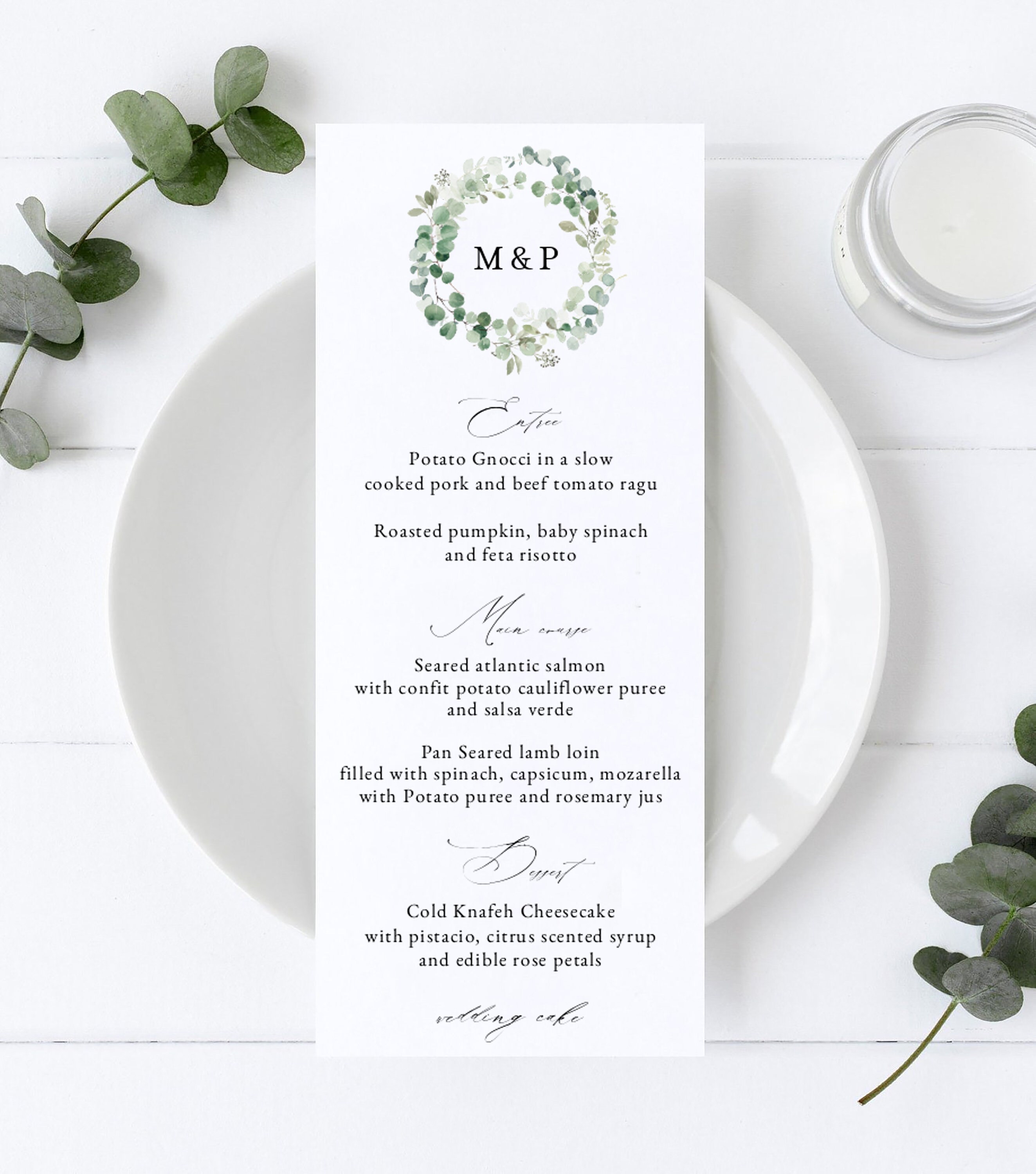 Greenery Menu Cards Template Wedding Menu Template Printable | Etsy