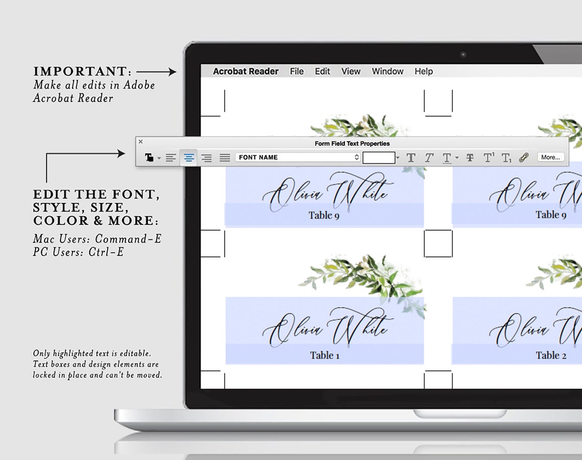 Place Cards Template Place Card Printable Wedding Place - Etsy
