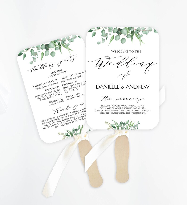 Greenery Fan Programs Template Wedding Fan Program Template - Etsy