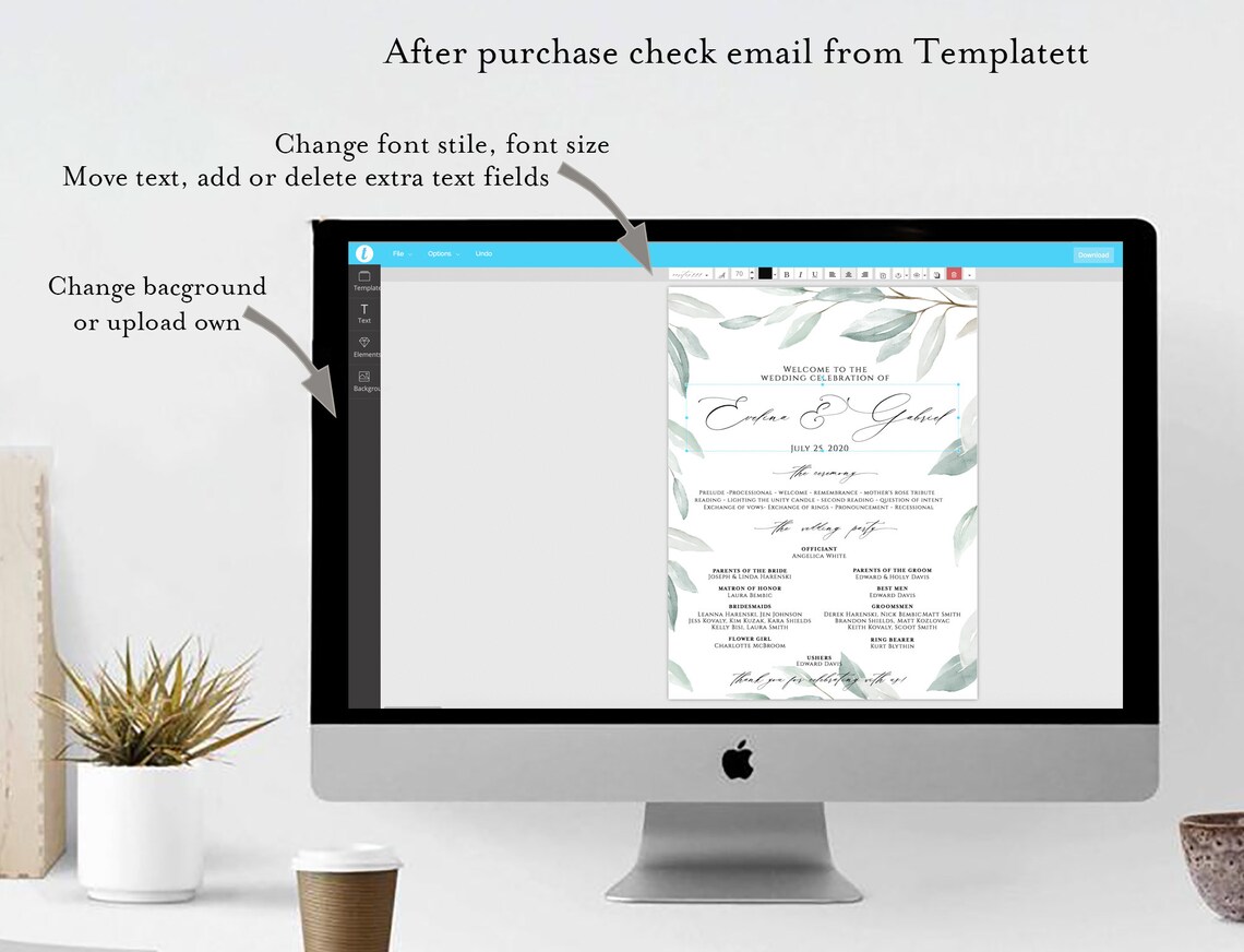 Green Program Poster template Wedding Program Board Template | Etsy