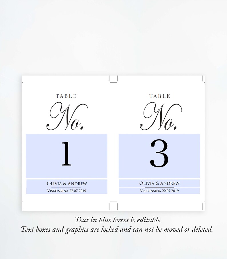Table Number Card Template Table Number Cards Editable - Etsy