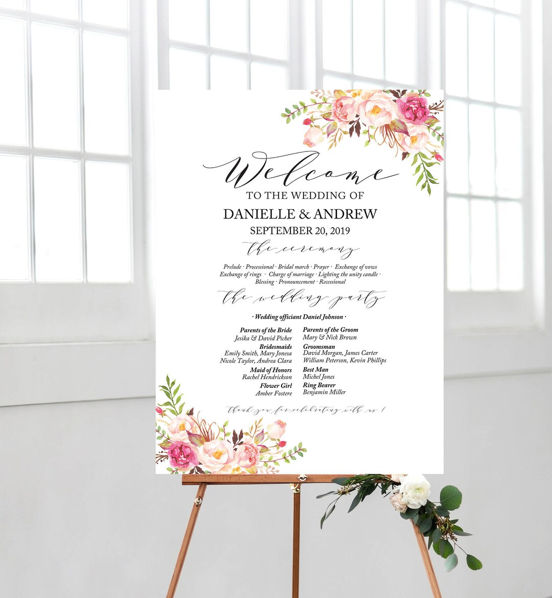 Program Sign, Wedding Program Sign Template, Wedding Sign, Floral ...