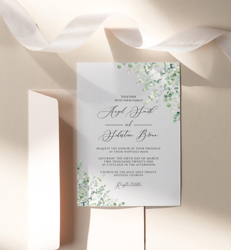 Simple Green Wedding Invitation Template Wedding Invitation - Etsy