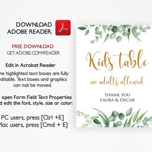 Kids Table Sign, Kids Table Wedding, Greenery Wedding, Wedding Kids ...