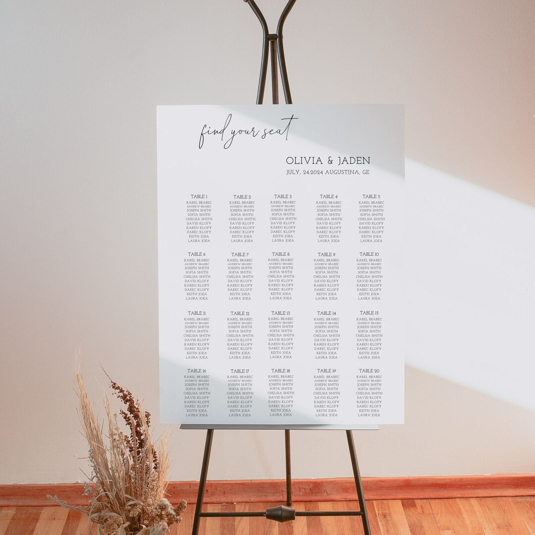 Simple Modern Seating Charts Template, Find Your Seat Chart, Minimalist ...