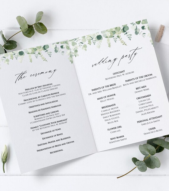 Folded Program Template Wedding Program Template Fold - Etsy