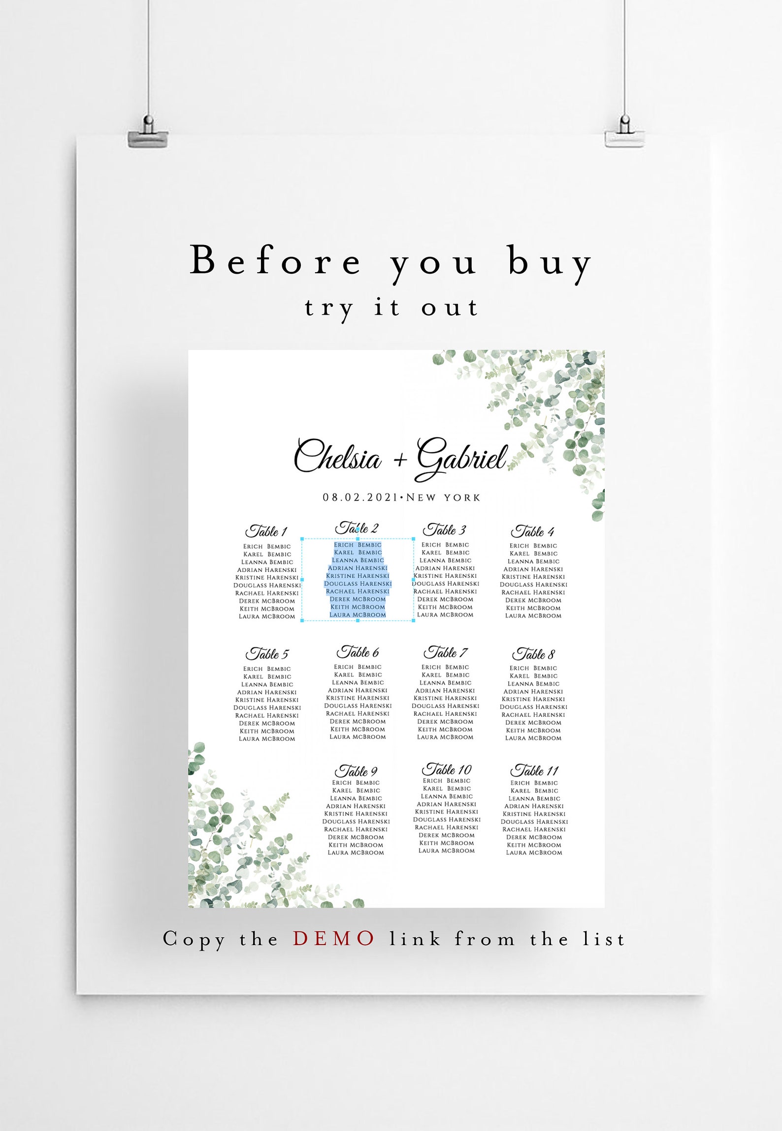 Simple Seating Chart Printable Seating Chart Wedding - Etsy