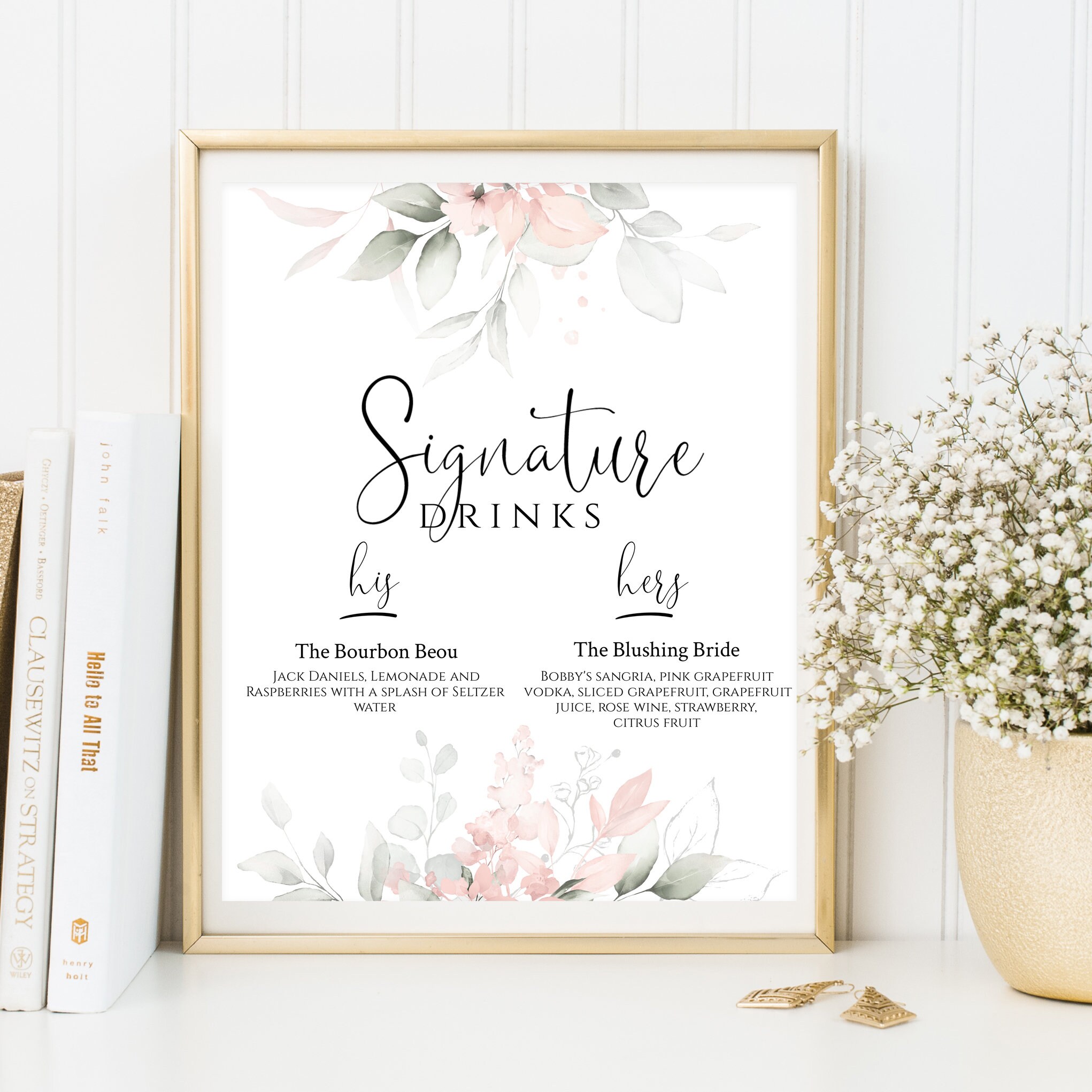 Signature Cocktails Sign Menu Template His and Her Wedding - Etsy