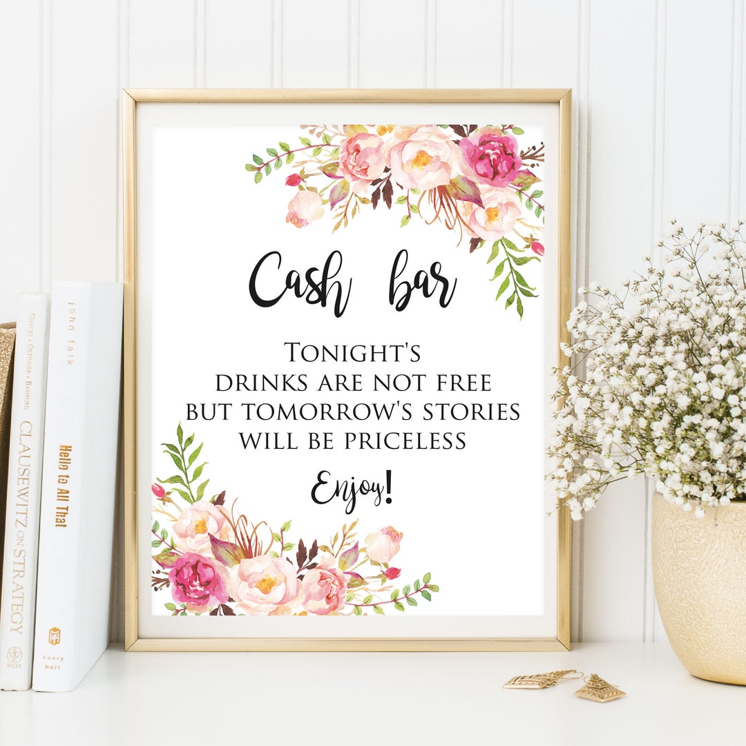 Blush Pink Cash Bar Sign Printable Sign Wedding Bar Sign - Etsy