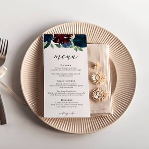Navy Blue Menu Cards, Blue Menu Card Print, 100% Editable Wedding Menu ...